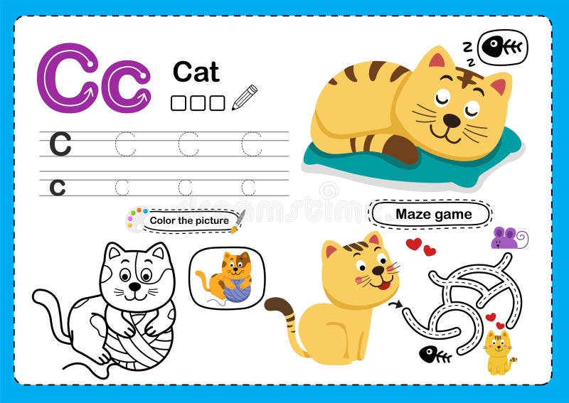 Animal Alphabet Letter C-Cat Stock Vector - Illustration of coloring ...