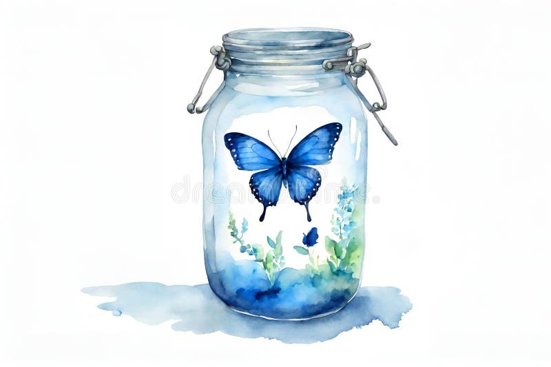 Illustration of a Butterfly in a Transparent Glass Jar. Stock ...