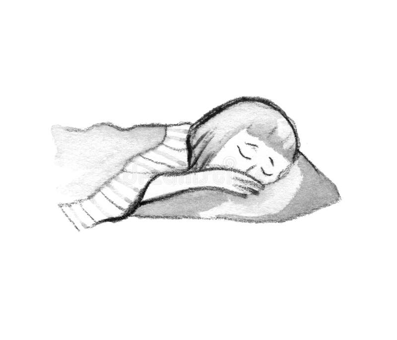 Illustration of Isolated Cute Girl Sleeping in Bed on White Stock ...