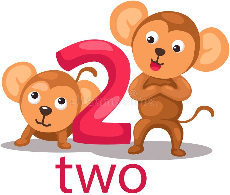 Number 2 Character with Monkey Stock Vector - Illustration of cartoon ...
