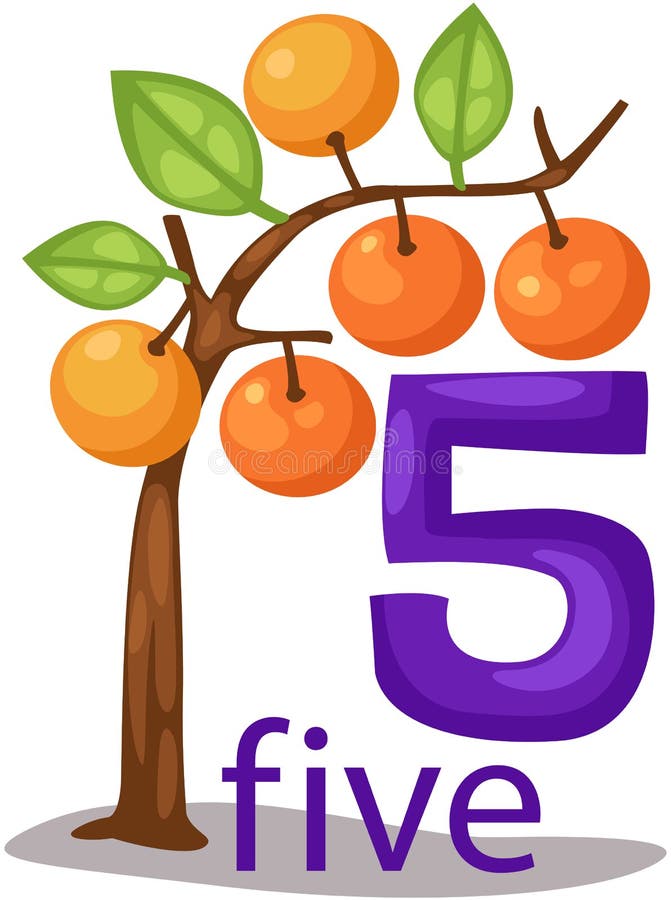 Number 5 Character with Orange Tree Stock Vector - Illustration of ...
