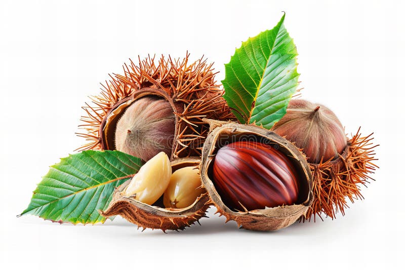 Illustration of Isolated on White Background, Chestnut Fruit with Green ...