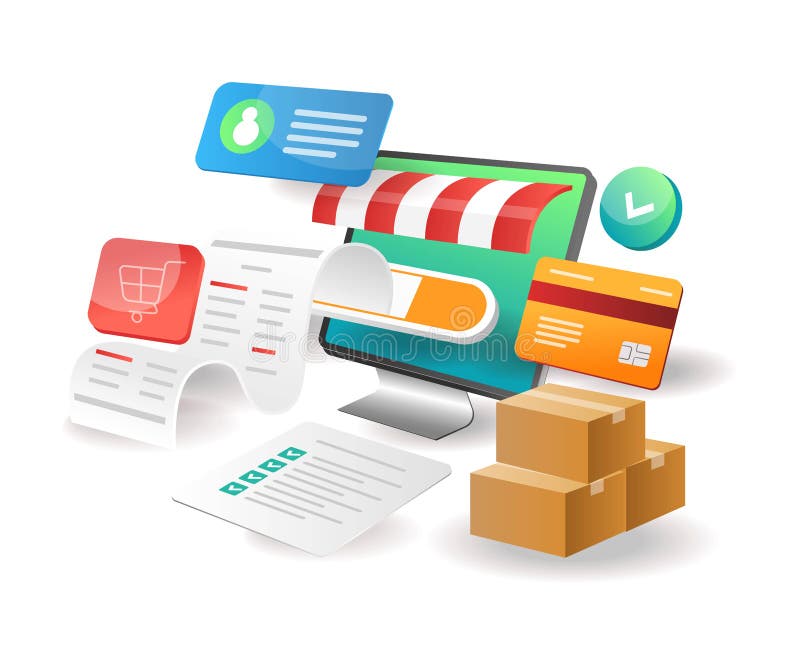 Illustration Isometric Concept. Shopping Note in E Commerce Store Stock ...