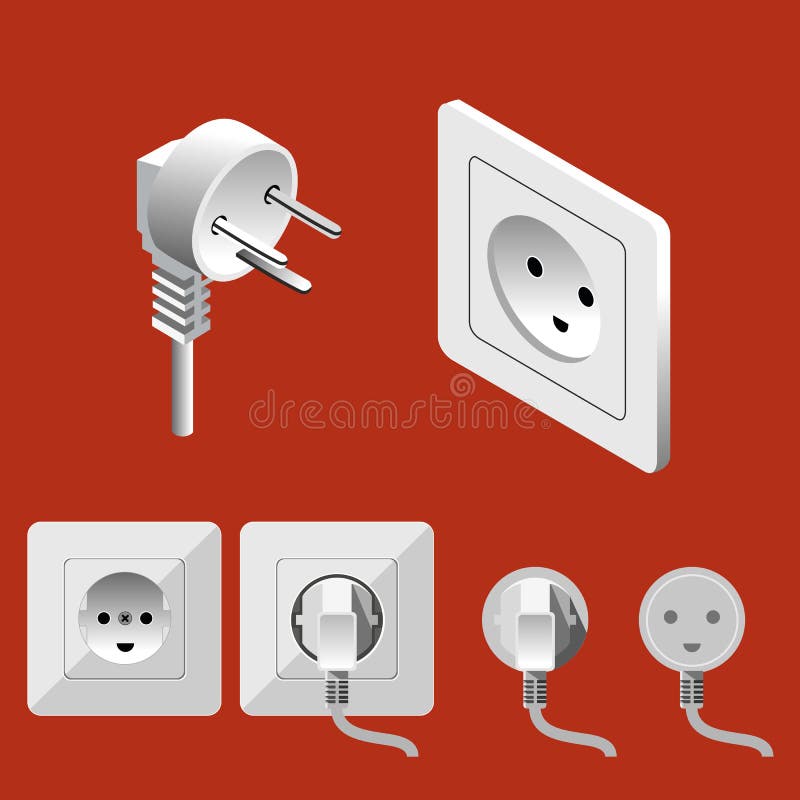 Illustration Isometric Electric Switches and Sockets Set on Red ...