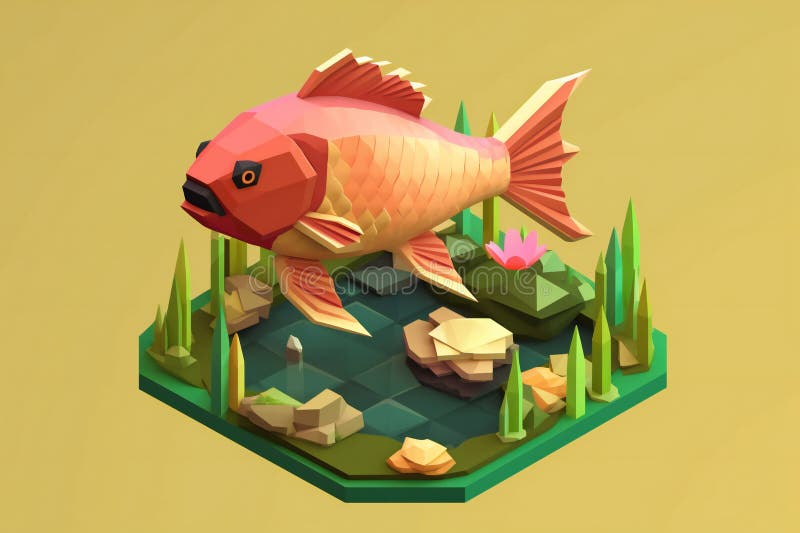 Isometric Fish in the Pond, Stock Illustration - Illustration of ...