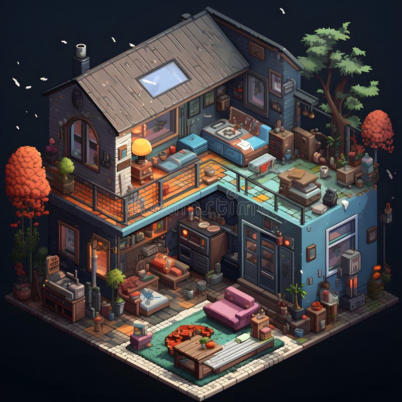 Illustration of an Isometric House in Cartoon Style. Stock Illustration ...