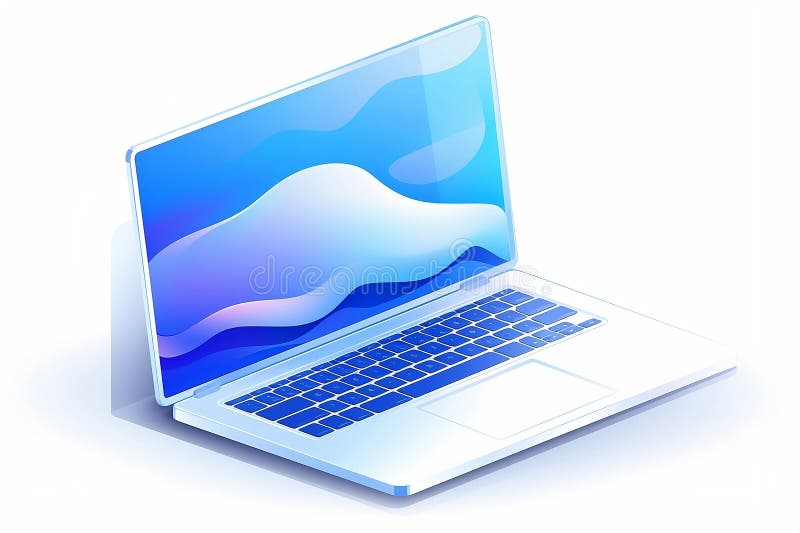 Illustration of a Isometric Image of a Laptop in the Style of White and ...