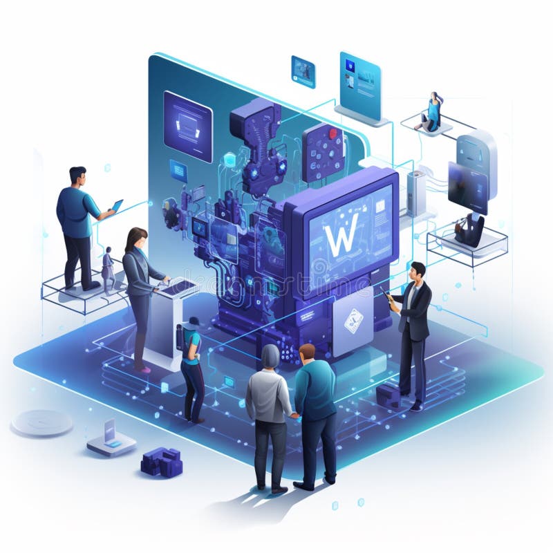 Illustration Isometric Technology in Abstract Blue Background Stock ...