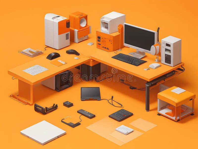 Illustration Isometry Office and Workplace.Carriers Stock Illustration ...