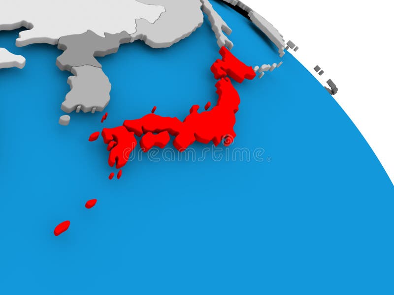 Japan in red on map stock illustration. Illustration of render - 101205351