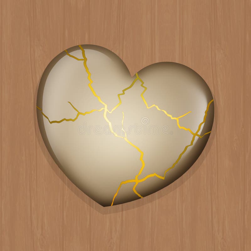 Japanese kintsugi heart stock illustration. Illustration of gilded ...