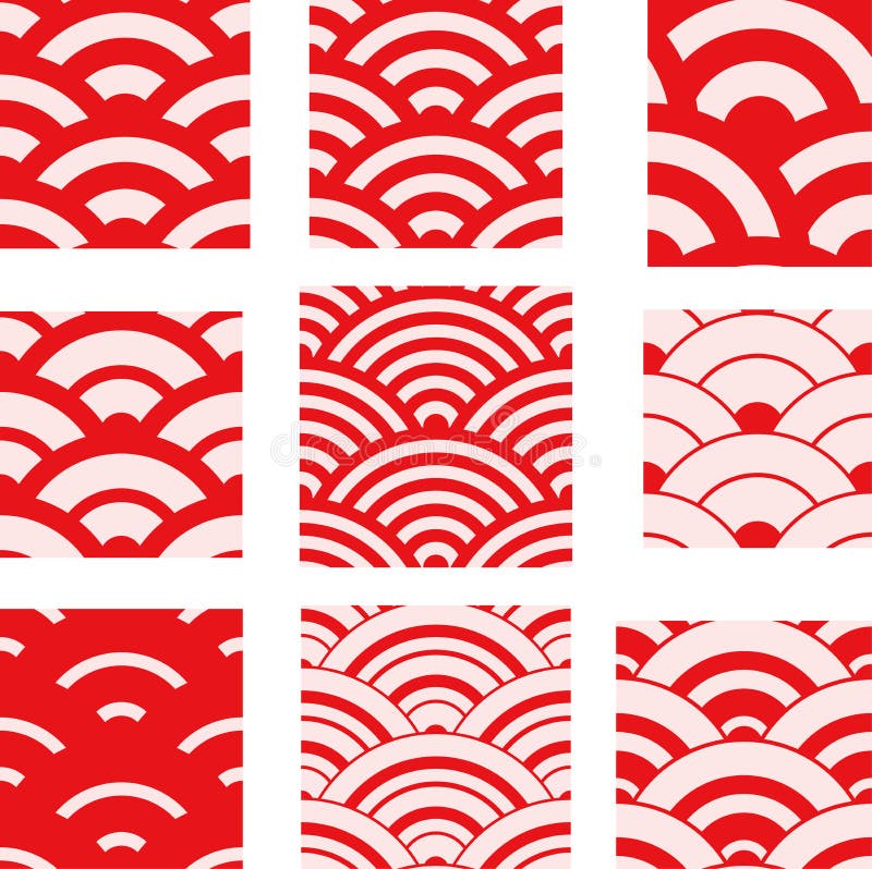 Red Japanese Pattern of Waves Set Stock Vector - Illustration of ...