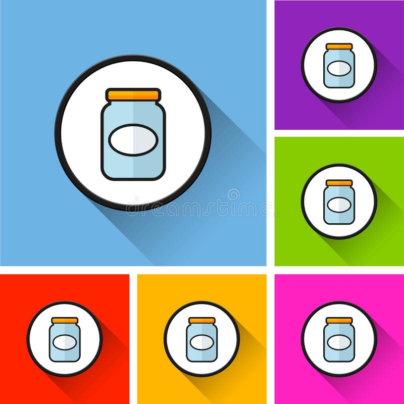 Jar icons with long shadow stock vector. Illustration of container ...