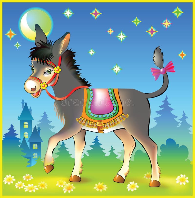 Illustration of Joyful Donkey on a Walk. Stock Vector - Illustration of ...
