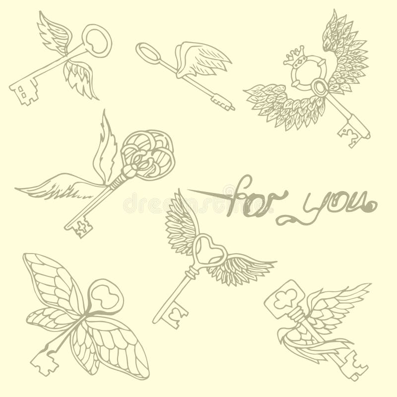 Illustration of the Key with Wings. Golden Key with Flying Angel a ...