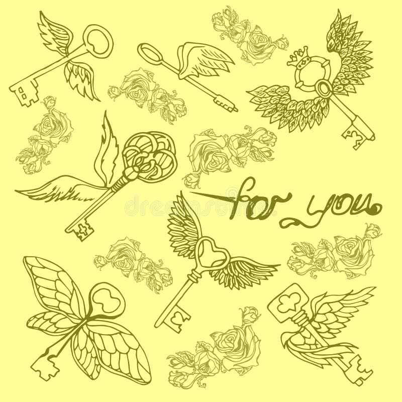 Illustration of the Key with Wings. Flying Keys. the Pattern with Keys ...