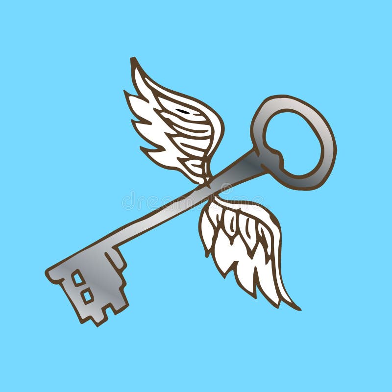 Illustration of the Key with Wings. Silver Key with Flying Angel Wings ...