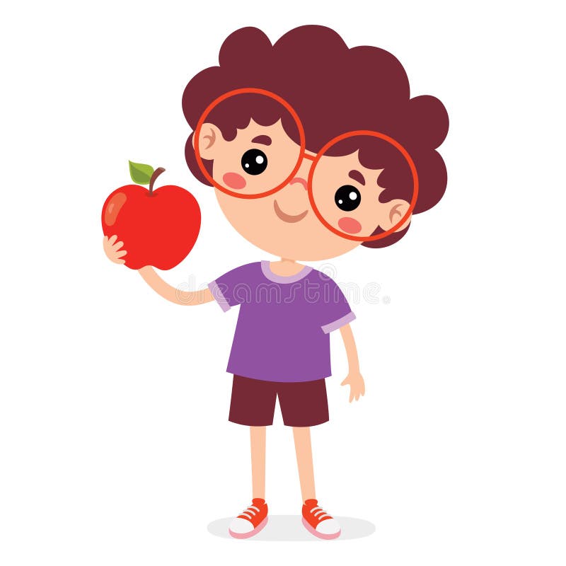 Illustration of Kid with Apple Stock Illustration - Illustration of ...