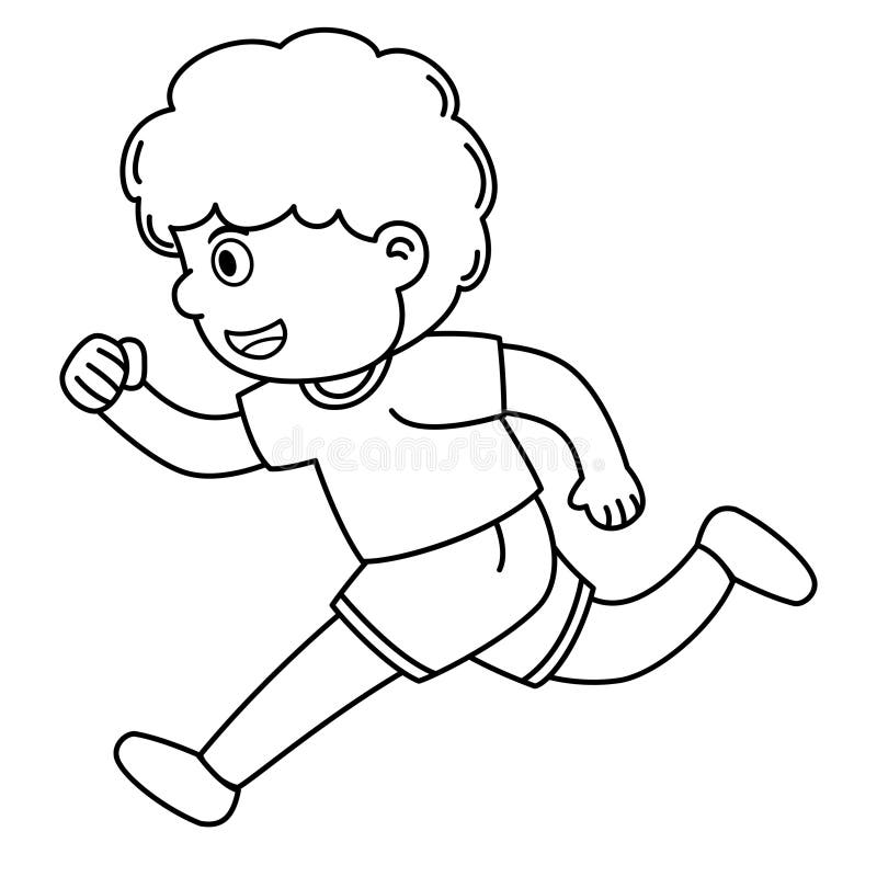 Illustration Kid Boy Running Outline White on Background Stock Vector ...