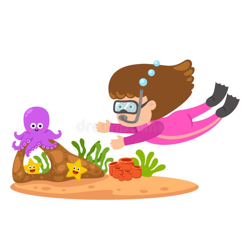 Illustration of Kid Girl Scuba Diving Stock Vector - Illustration of ...