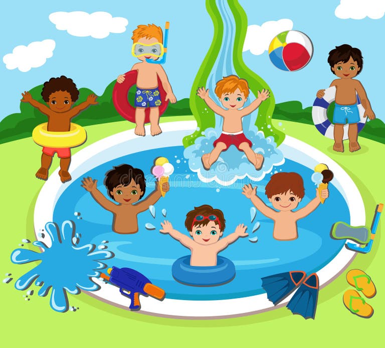 Illustration of Kids Having a Pool Party. Stock Vector - Illustration ...
