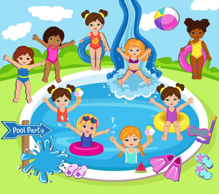 Illustration of Kids Having a Pool Party. Stock Vector - Illustration ...