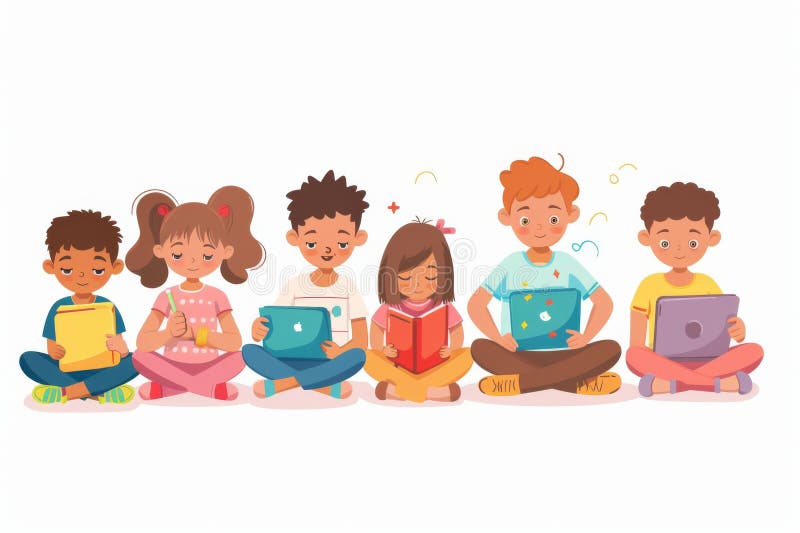 Children Engaged with Educational Technology Stock Illustration ...