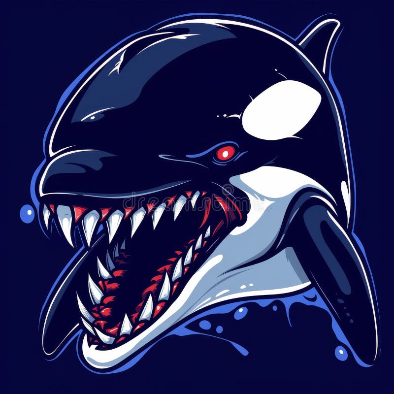 Illustration of a Killer Whale Head Isolated on a Dark Blue Background ...