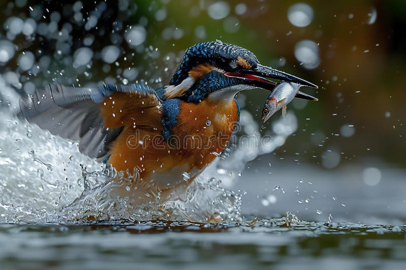 A Kingfisher Diving into the Water with Fish in Its Mouth Stock ...