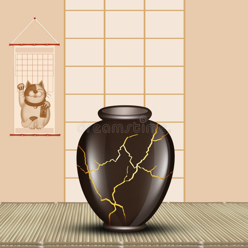 Japanese kintsugi heart stock illustration. Illustration of gilded ...