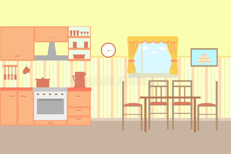 Illustration of Kitchen with Kitchen Furniture Stock Vector ...