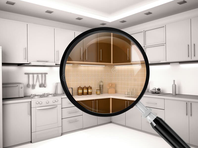 Illustration of Kitchen is through a Magnifying Glass Stock ...