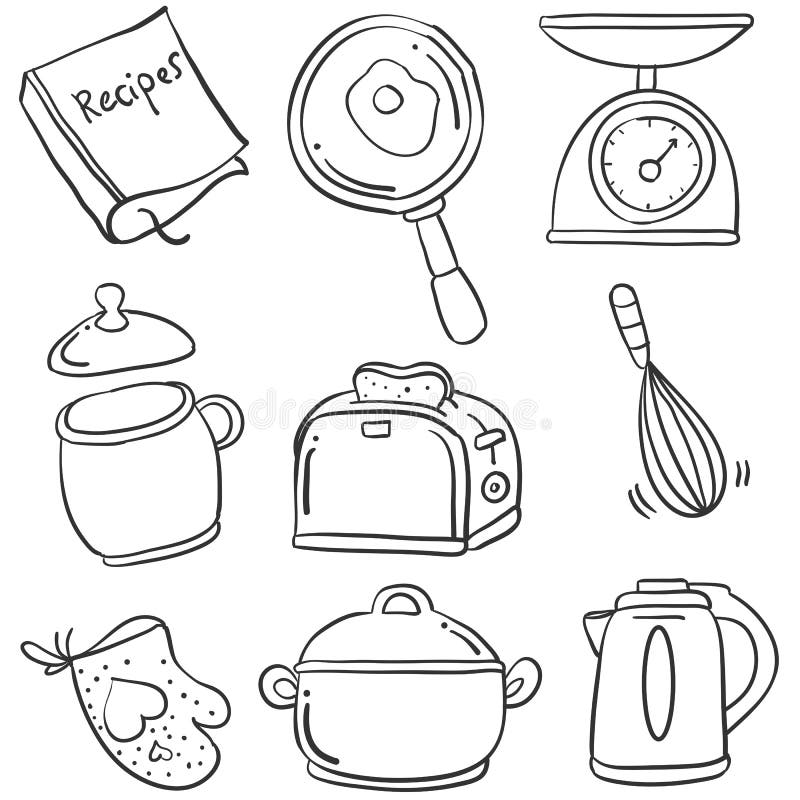 Illustration Kitchen Set of Doodles Stock Vector - Illustration of ...