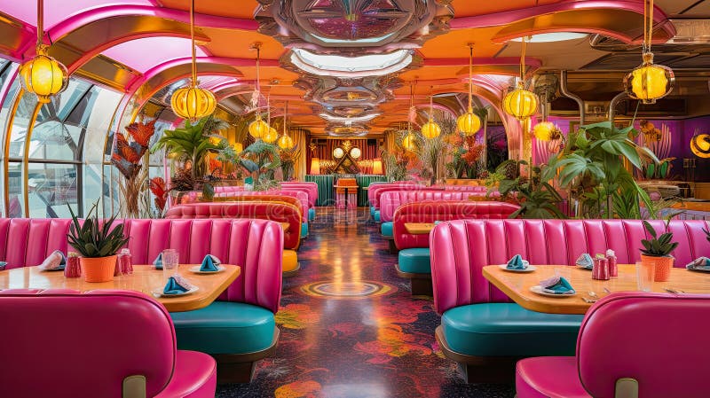 Illustration of a Kitschy Retro Pink Restaurant Stock Image - Image of ...