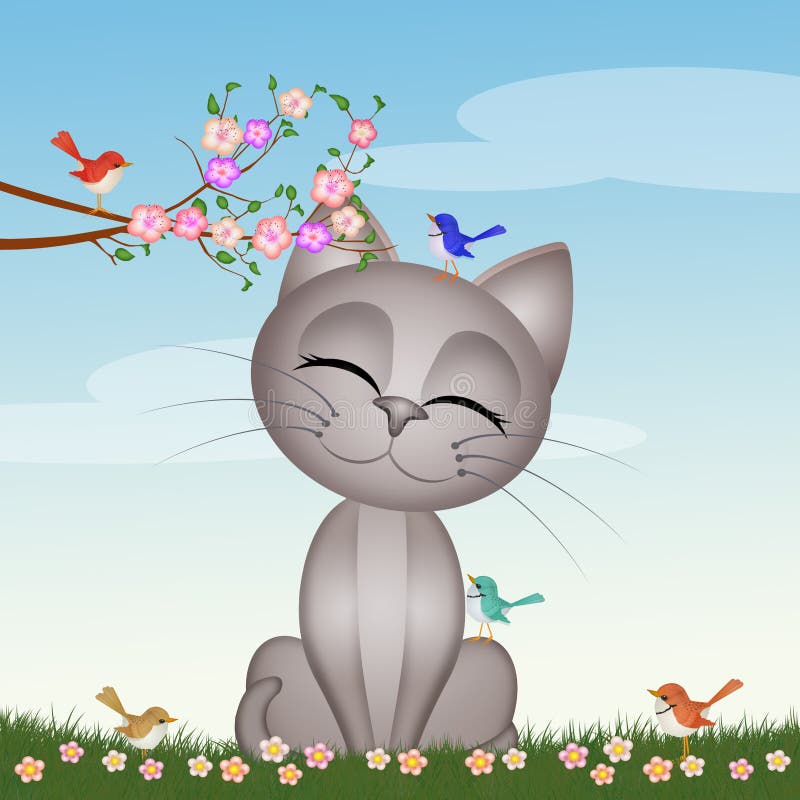 Illustration of Kitten in Spring Stock Illustration - Illustration of ...