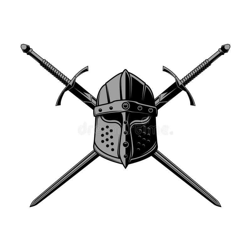 Illustration of Knight S Helmet and Crossed Swords. Knight S Swords ...