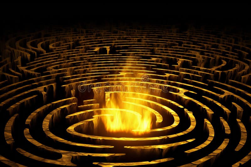 Labyrinth with a Fire Inside Stock Illustration - Illustration of ...