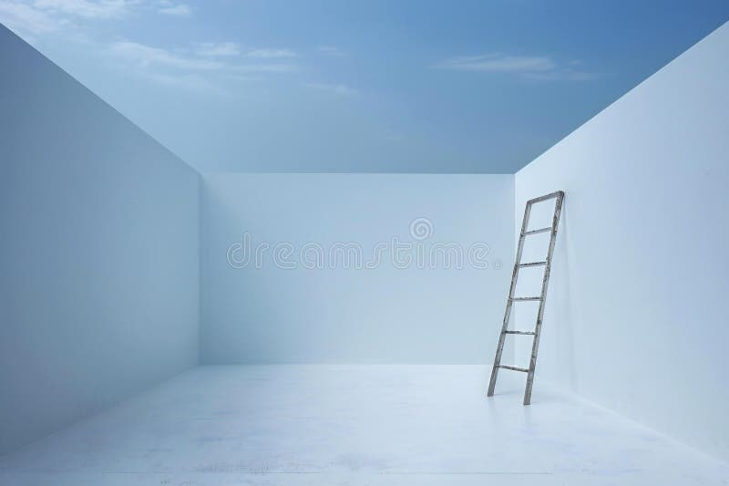 Ladder in Empty Room with Blue Sky Stock Illustration - Illustration of ...