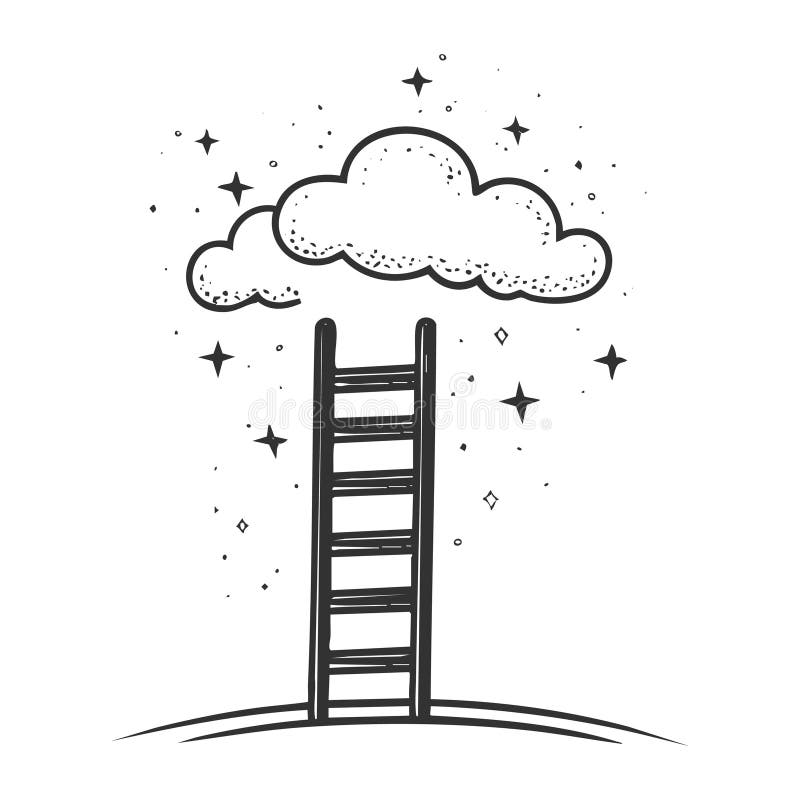 Illustration of a Ladder Reaching Up To a Cloud with Stars Around ...