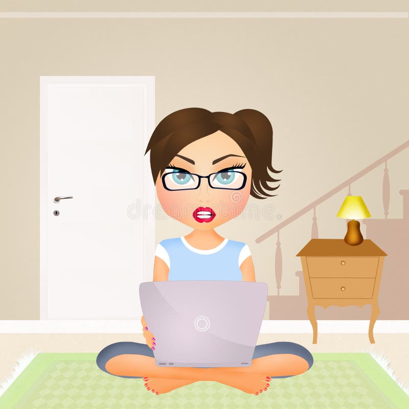 Lady with computer stock illustration. Illustration of laptop - 105304973