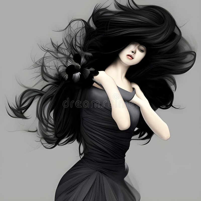 Illustration of a Lady Dancing in a Flowing Black Dress AI Generator ...