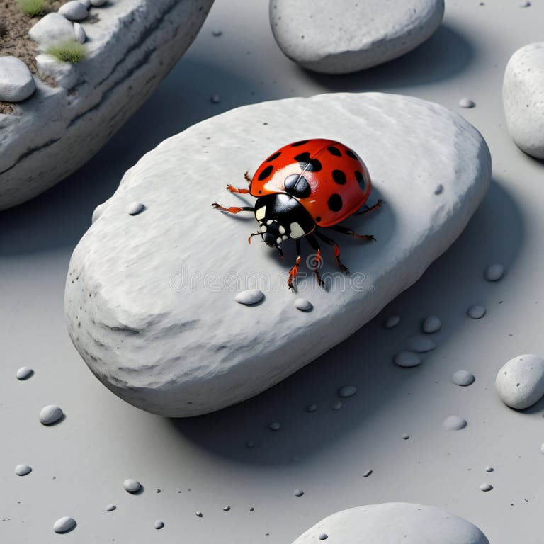 Ladybug on a Stone in the Water, Stock Illustration - Illustration of ...