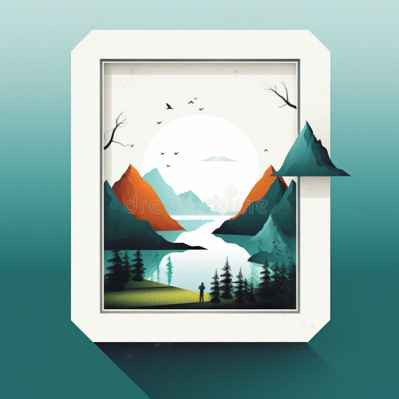 An Illustration of a Lake and Mountains in a Frame Stock Illustration ...