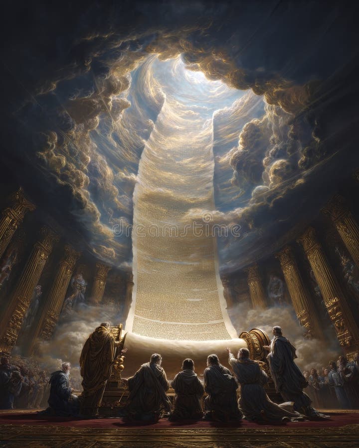 Illustration of the Lamb Opening the Scroll of Seven Seals, Bible Story ...