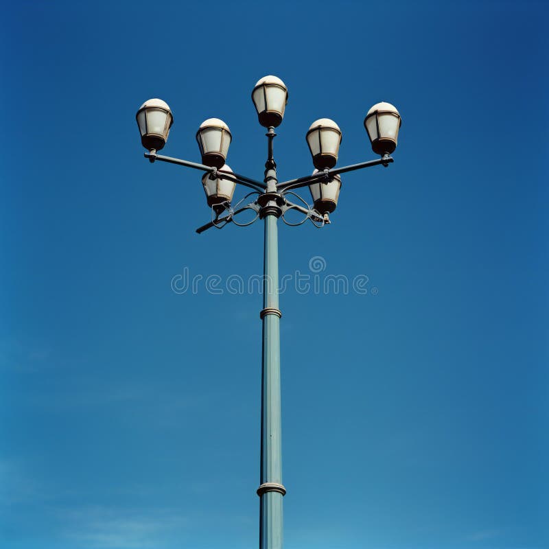 Lamp Post on Blue Sky Background, Street Light Pole with Lanterns Stock ...