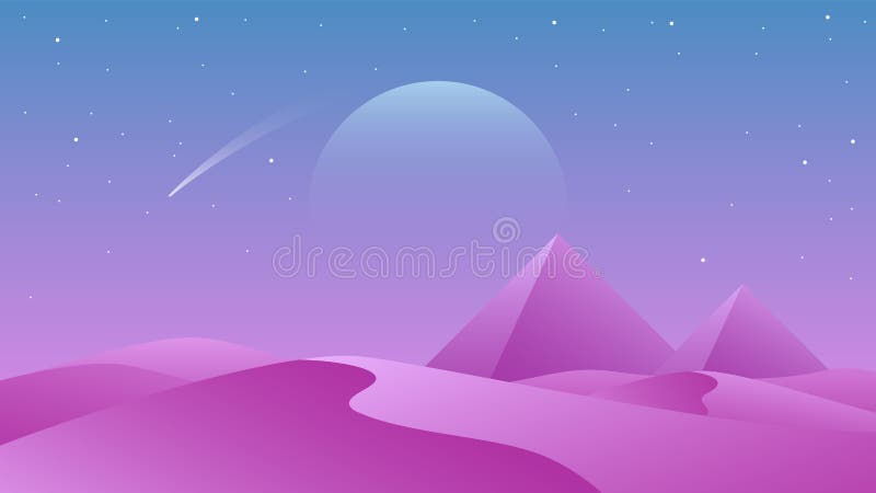 Pink Pyramids in the Desert at Night Stock Vector - Illustration of ...