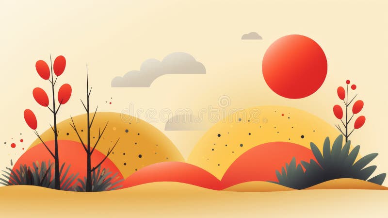 An Illustration of a Landscape with Red and Orange Balls Stock ...