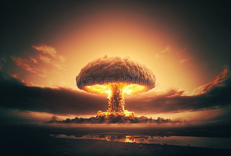 Illustration of Landscape Witk Huge Nuclear Bomb Explosion. Generative ...