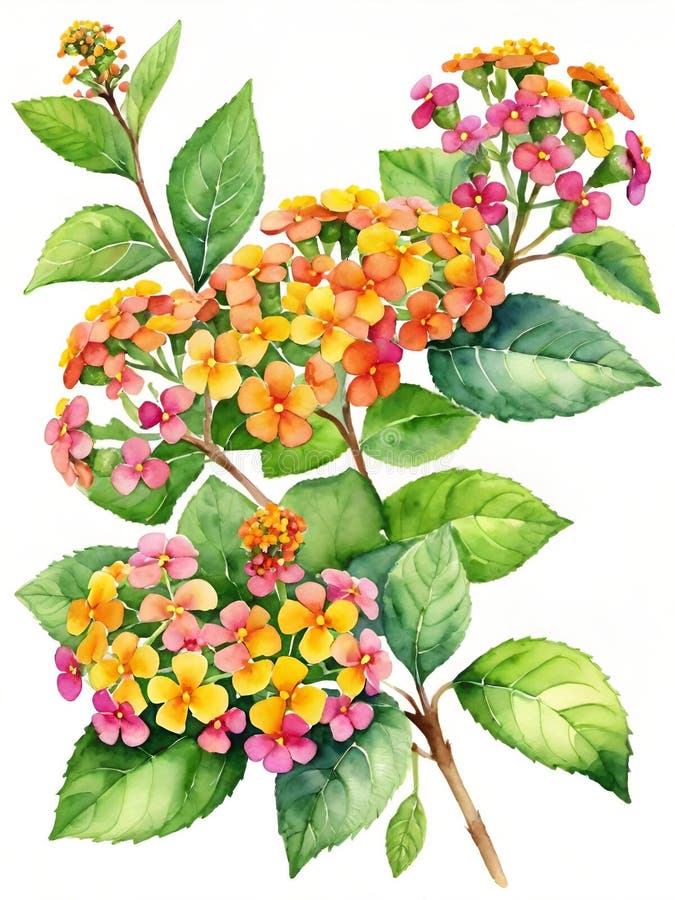 Illustration of Lantana Camera Flower and Plant Image Stock ...