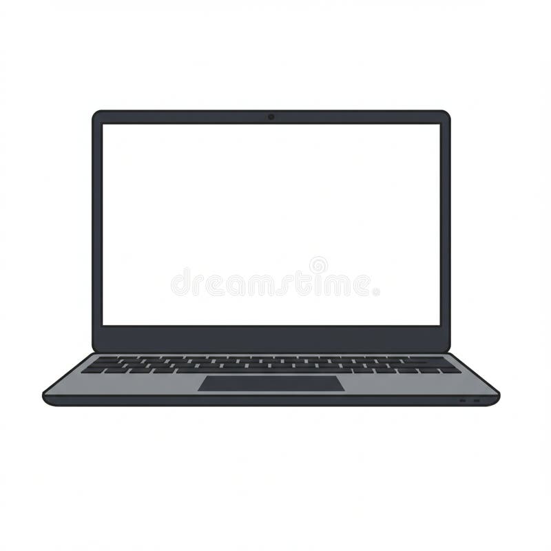 Illustration of a Laptop with a Blank White Screen, Black Bezels, and a ...
